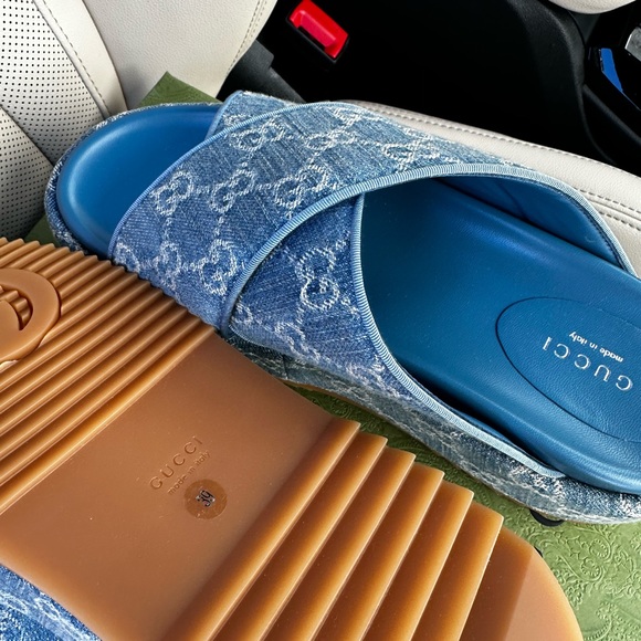 Gucci | Shoes | Gucci Womens Denim Platform Slide Sandals Light Blue Sz ...